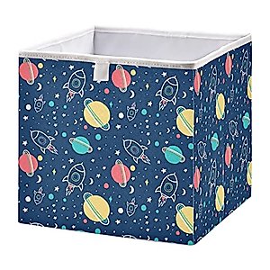 Blueangle Outer Space Pattern Cube Storage Bin, 11 x 11 x 11 in, Large Collapsible Organizer Storage Basket for Home Décor（683）