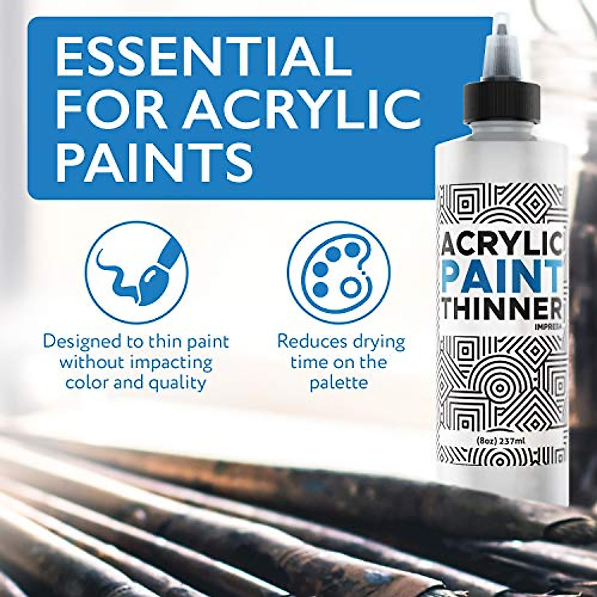 8oz Acrylic Paint Thinner for Slow Drying Acrylic Paints, Made in USA, Acrylic Paint & Slow Drying Mediums Paint Mixes, Thins Paints Without Losing Slow Drying Qualities