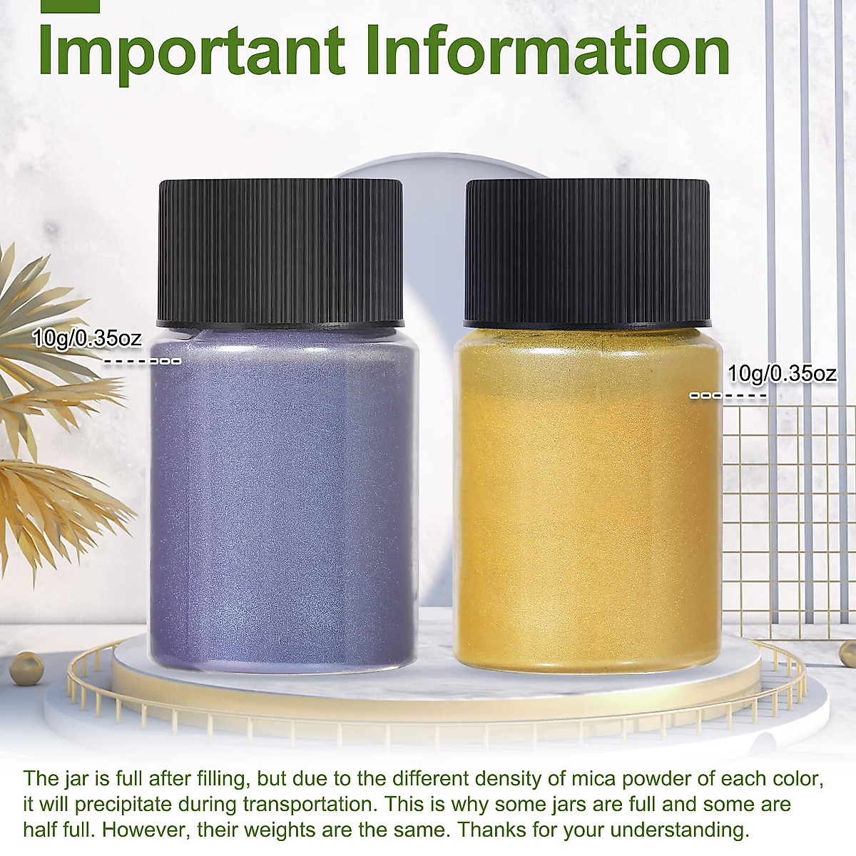 CHANGTIKEJI Mica Powder，36 Colors - 10g/Bottle of Natural Pigment Powder for Epoxy Resin，Soap Making，Candle Making,Lip Gloss,Car Freshies,Dye,Nail Polish,Bath Bombs