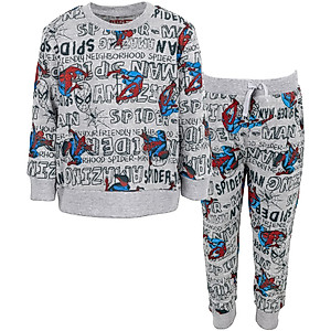 Marvel Spider-Man Little Boys French Terry Sweatshirt and Jogger Pants Set Grey Heather - Spider-Man 7-8