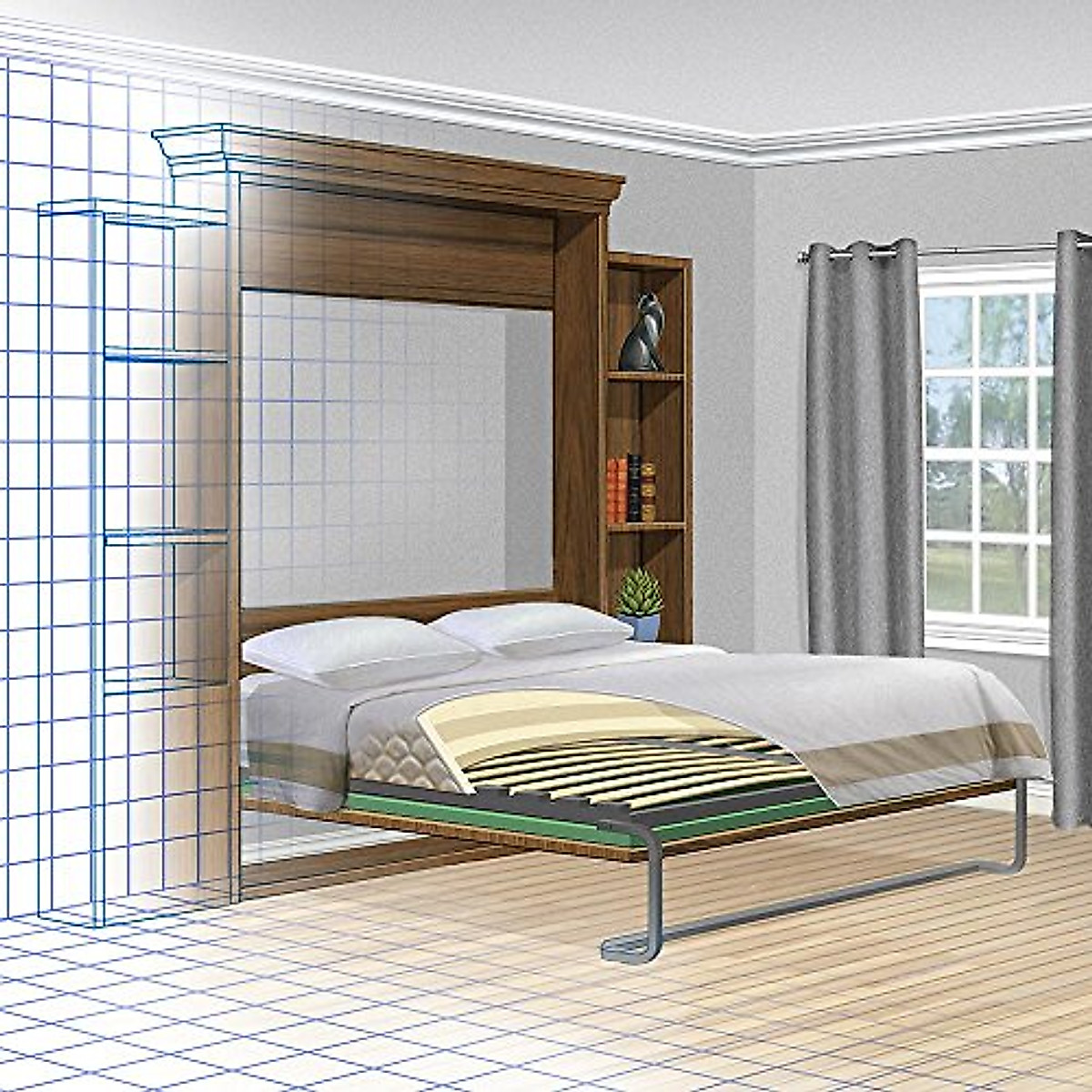 Rockler I-Semble Vertical Mount Murphy Bed Queen Hardware Kit - Queen Bed Frame Wall Mount Includes Tubular Steel Mattress Frame – Queen Murphy Bed Frame w/ Cambered Wood Slats