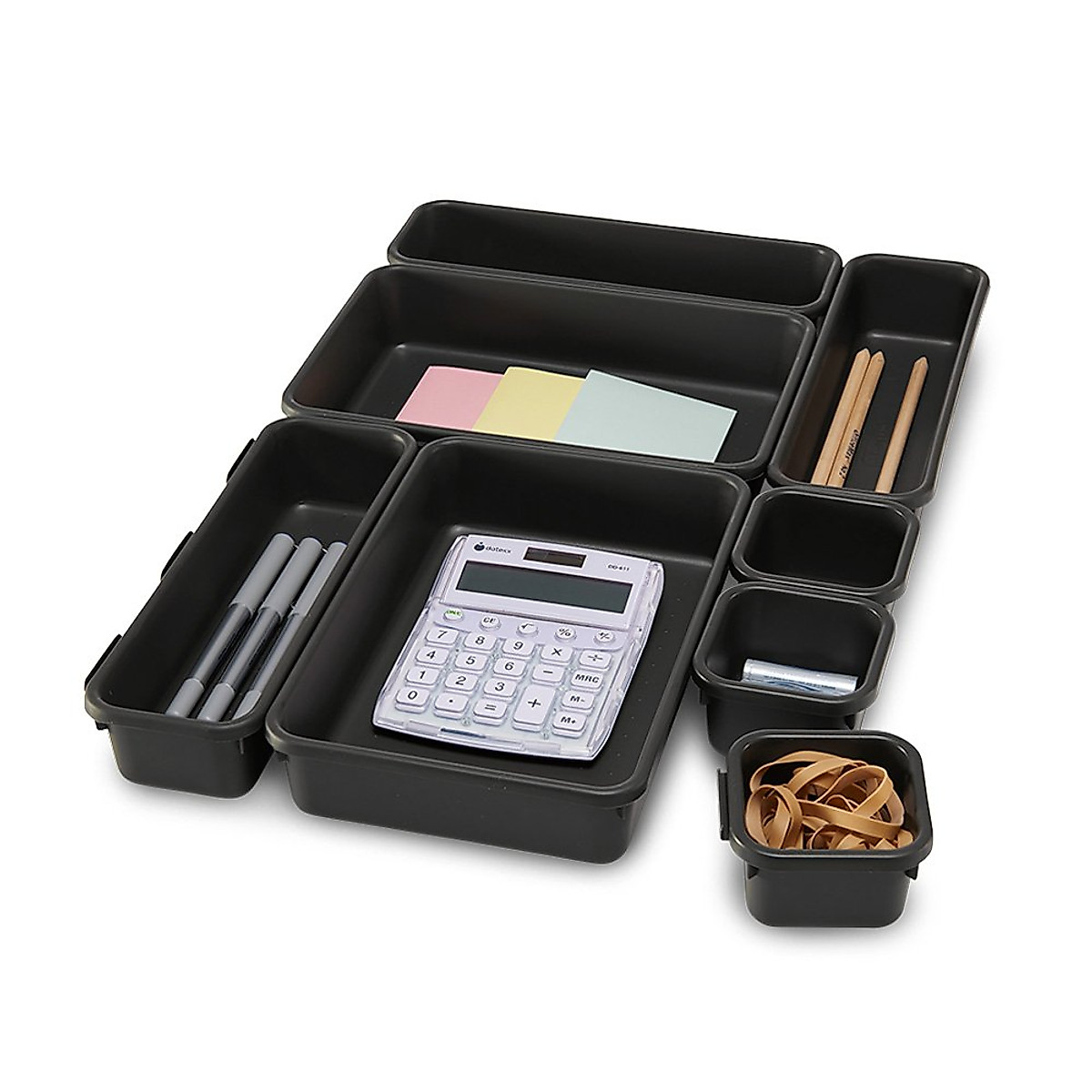 madesmart Value 8-Piece Interlocking Bin Pack - Granite & Original Junk Drawer Organizer-Granite| VALUE COLLECTION | 23-Compartments | Multi-Purpose Storage | Heavy Duty | BPA-Free