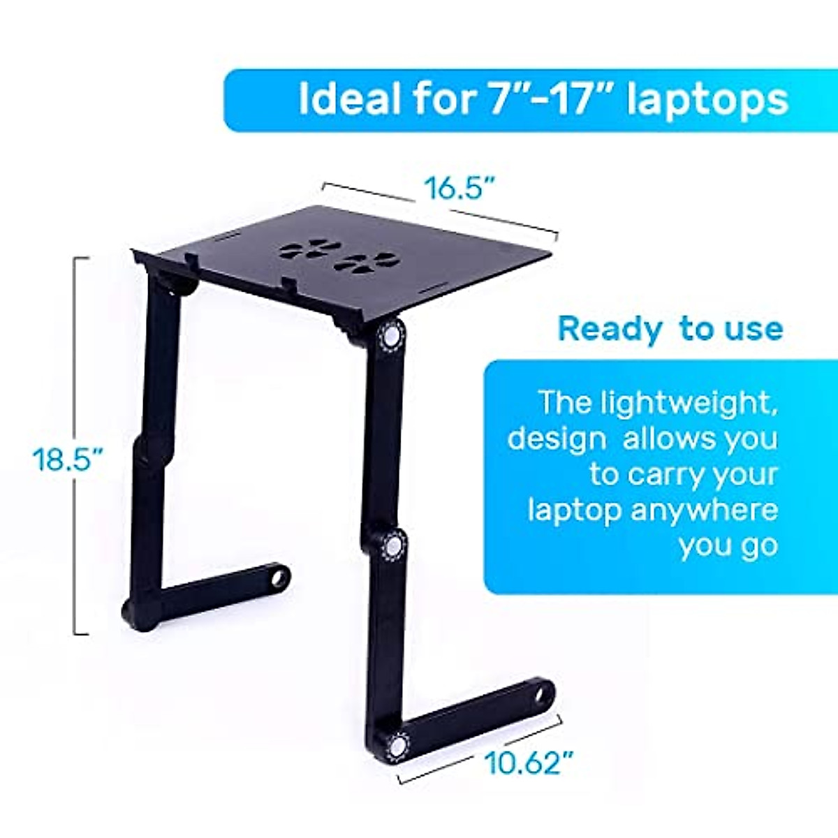 Desk York Portable Laptop Table for Couch, Computer Lap Desk, Laptop Holder for Bed and Sofa, Adjustable Laptop Desk w/ Cooling Fan, Gift for Wife, Husband, College Students