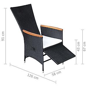 UTSRABFA Conversation Furniture Set Patio Dining Chair Outdoor Club Chair Reclining Patio Chairs 2 pcs with Cushions Poly Rattan Blackfor Garden,Backyard, Lawn, Porch, Poolside