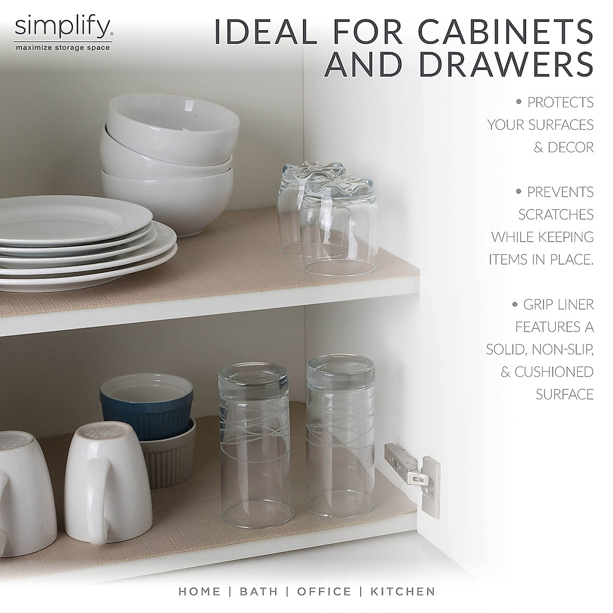 Simplify Adhesive Smooth Top Grip Liner | Shelf | Countertops | Drawers | Cabinets | Cut to Fit | Non-Slip 10 Sq Ft | Taupe | Organization