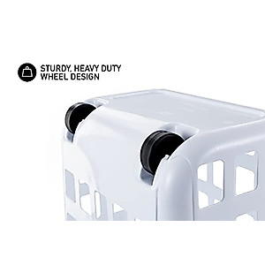United Solutions Rolling Hamper with Built-In Handle, Two Bushel Capacity Holds 3 Loads of Laundry, Smooth-Gliding Thermo-Rubber Wheels, White, Ventilated Design