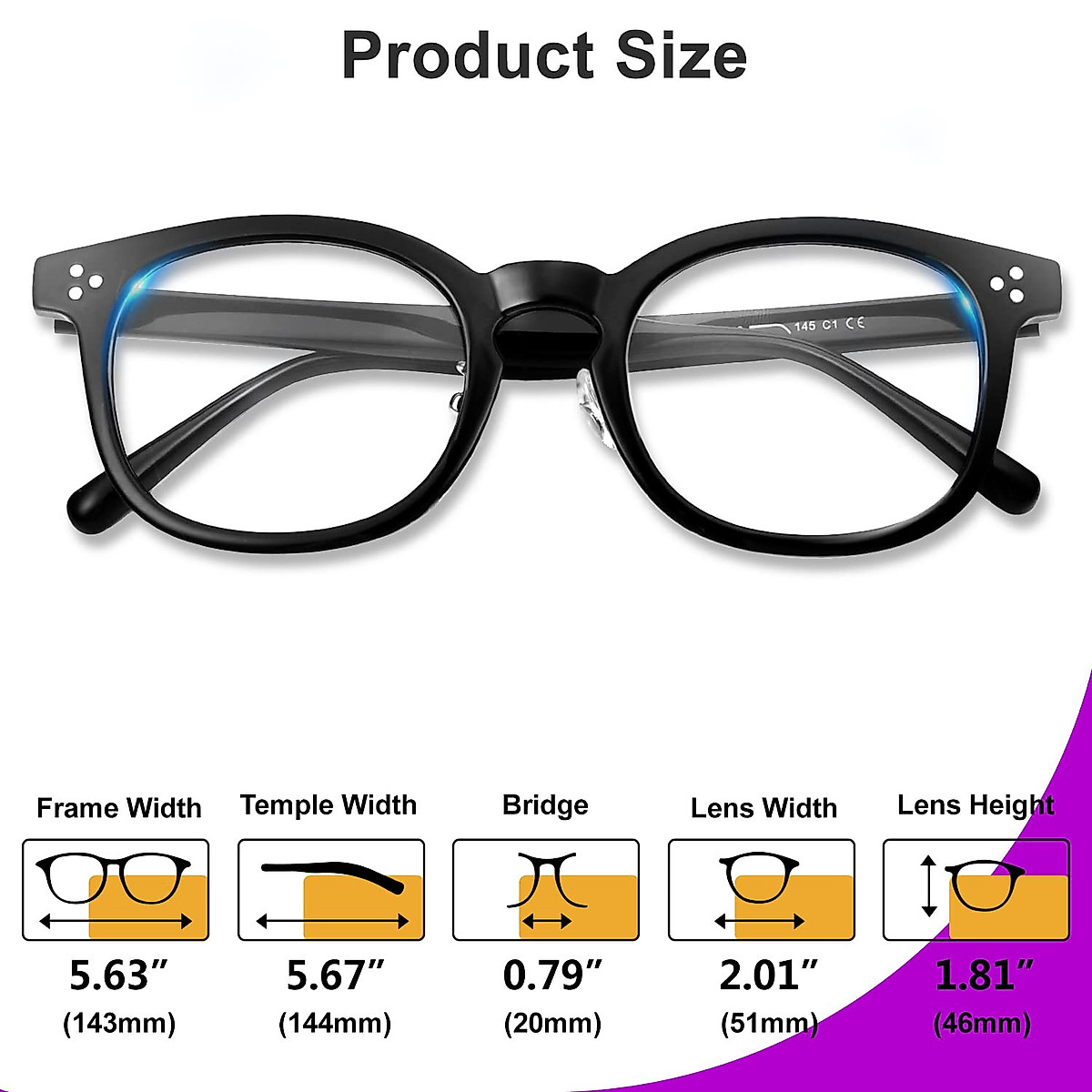 Fashion Square Blue Light Blocking Glasses with TR90 Frame Rectangle Eyeglasses Anti Blue Ray for Women Men Black Chasity