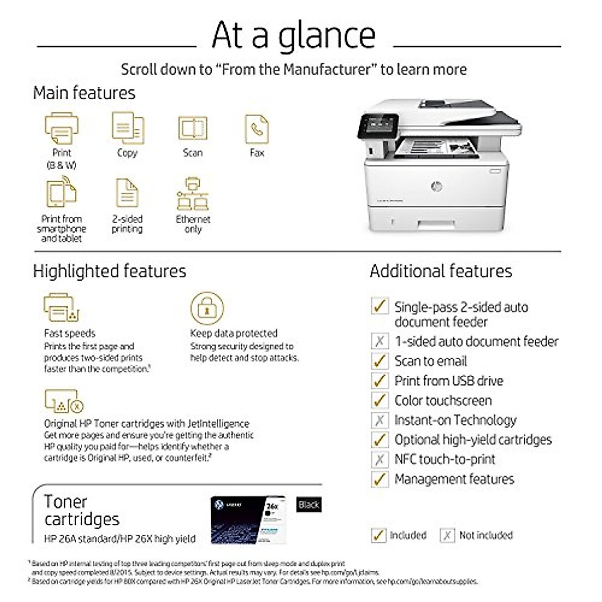 HP LaserJet Pro M426fdn Multifunction Laser Printer with Built-in Ethernet & Duplex Printing (F6W14A) (Renewed)