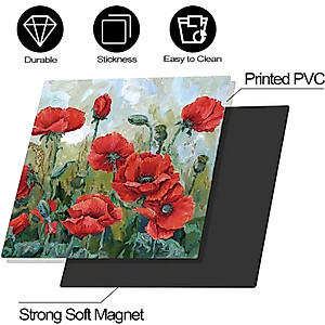 Red Flower Magnetic Decal,Dishwasher Cover Magnet Decorative,Fridge Magnet Flower Door Decal, Oil Painting Farm Flower, Appliances Cabinet Cover Sticker 23x26inch