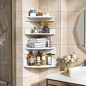 Alsonerbay White Corner Shelf Wall Mount, Set of 4 Floating Shelves for Storage and Display, Large Wooden Shelves for Bedroom, Living Room, Bathroom, Entryway, Garage