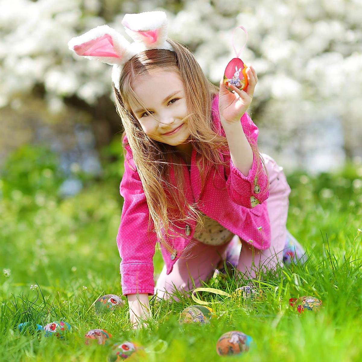 25 Pieces Paper Mache Egg Hanging Ornaments Easter Decoration, Foam Easter Bunny Hen and Egg Ornaments for Party Garden Home Decoration