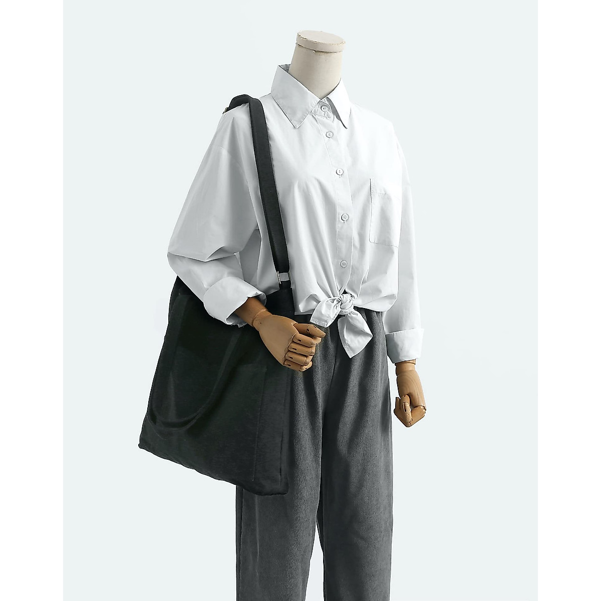 Jeelow Canvas Tote Handbag Crossbody Shoulder Bag With Front Pocket For Men & Women (Cream 2 Way)