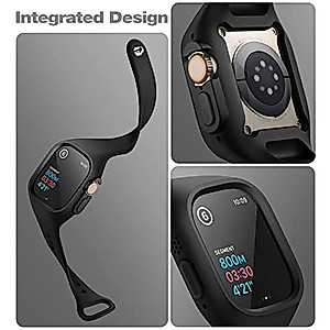 SURITCH Sport Band Case for Apple Watch Ultra 2/ Apple Watch Ultra 49mm, 2-in-1 Soft Silicone Wristbands with Bumper Protective iWatch Case Cover for Men Women, Black