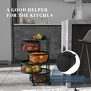 HOYRR Rotating storage rack for kitchen,Fruit Basket Rotating,Fruit Vegetable Kitchen Storage storage rack,Potatoes Storage Baskets with Wheels,Fruit Basket Stainless Steel Metal Material（4+1 Layer）