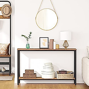 HOOBRO Console Table, 47.2" Narrow Entryway Table, Industrial Sofa Table with Shelf, Entrance Table for Living Room, Hallway, Foyer, Corridor, Office, Wood Look Accent, Rustic Brown and Black BF20XG01