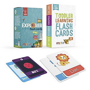 merka Educational Flashcards Bundle: Letters, Numbers, Shapes & Colors Deck (58 Cards) and Explorer Deck (90 Cards) – Learning Toys/Games – Ages Toddler through Teen – Homeschool or Classroom Use