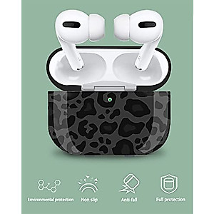 Olytop for Airpods Pro Case Leopard, Cute Air pods Pro Protective Case Cover Printed Hard Skin Women Girl for Apple Airpod Pro Charging Case with Keychain AirPods Pro 2019 Set - Black/Grey Leopard
