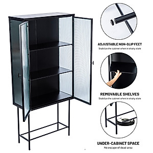 Retro Style Fluted Glass Storage Cabinet,Corner Cabinet Sideboard for Dining Room Entryway (Black)