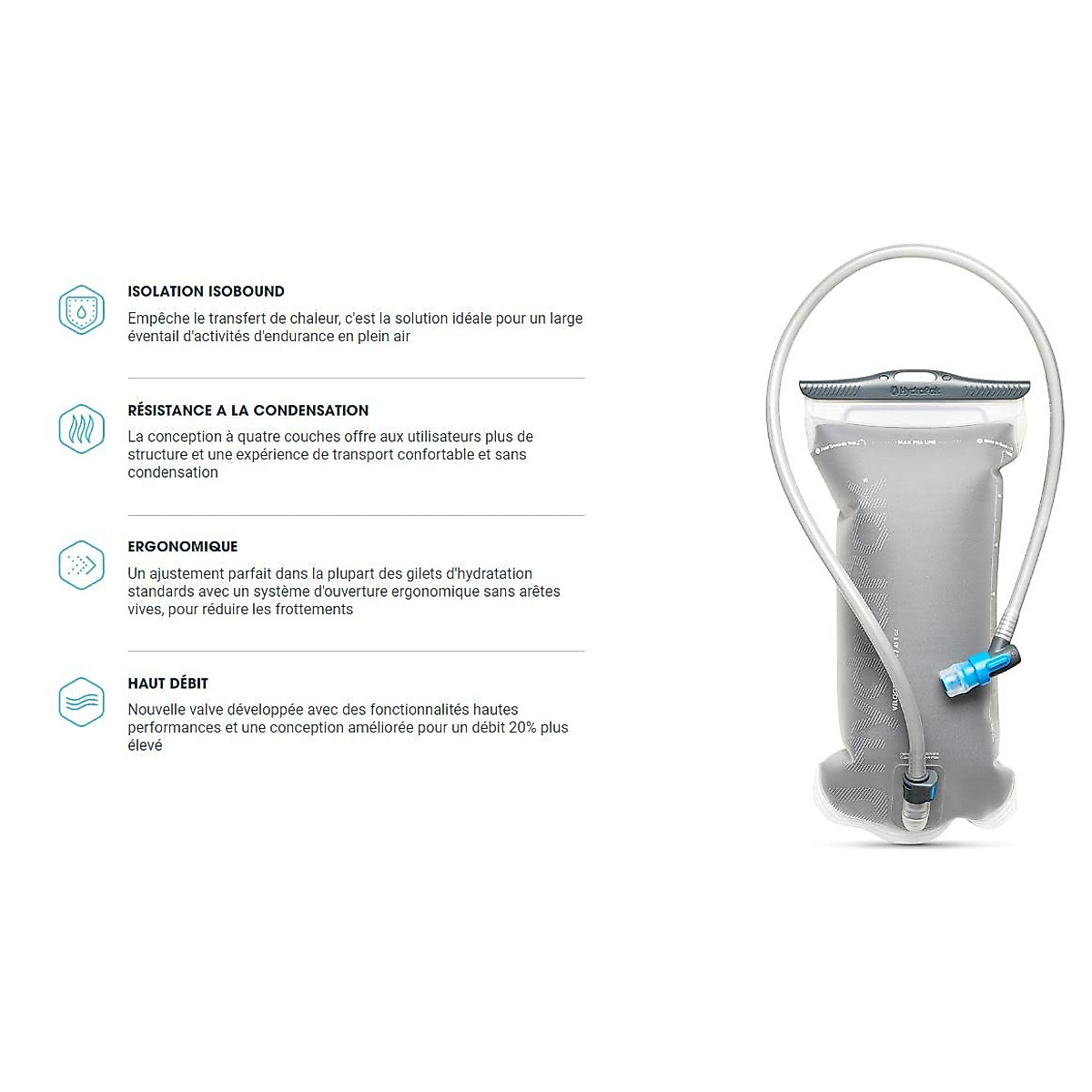 Hydrapak Velocity IT Insulated Water Bladder/Reservoir for Running Hydration Vests, 1.5-Liter (50 oz.), Reversible for Easy Cleaning, Safe & Reliable, Clear