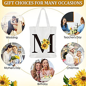 Initial Canvas Tote Bag, Letter Tote Monogrammed Gift for Women Sunflower Personalized Shopping Bag Birthday Christmas Gift ( Letter M)