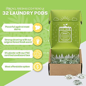 Greenseedz Eco Friendly Laundry Detergent Pods, 32 Pods, Powerful Stain And Odor Removal, Skin Friendly, Rainforest Fresh Scent, Biodegradable and Sustainable Laundry Pods, HE Compatible