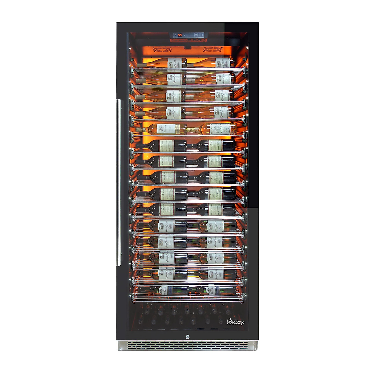 Vinotemp EL-300COMM Cellar Cooler Refrigerator, Built-in or Freestanding Wine Fridge with Touchscreen Temperature Control Glass Door and Safety Lock, 188 Bottle, Black