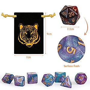 GWHOLE 42 Pcs(6 Sets) Polyhedral Dice with Gold Pattern Drawstring Pouches for DND RPG MTG Dungeon and Dragons Table Board Roll Playing Games Style 2