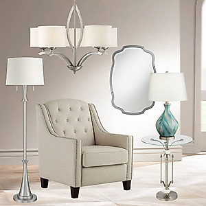 360 Lighting Karl Modern Industrial Floor Lamp Standing 63.75" Tall Brushed Nickel Silver Classic Metal White Tapered Drum Shade Decor for Living Room Reading House Bedroom Family Home