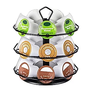 Flagship K cup Holder Carousel 3 Tier for Keurig Pod Holder Metal DIY Install Small for K-cup Storage Stand 21 K Pod Storage