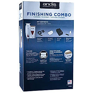 Andis Professional Finishing Combo, T-Outliner Beard/Hair Trimmer with T-Blade, Gray, Model GTO - Cordless Mens Long Lasting Lithium Battery Titanium Foil Shaver (17195)-Bundled with KEPSE Neck Duster