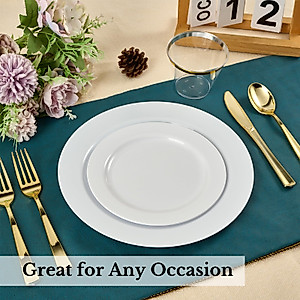 FOCUSLINE 100 Count White Plastic Plates 10 Inch, Disposable Heavy Duty Plastic Dinner Plates- Premium Hard Plastic Plates Fancy Disposable White Plates for Weddings, Parties and Events