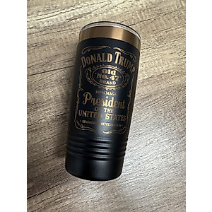 Trump Tumbler Gifts for Men Women, 2024 Election Republican Christmas Gifts for Men, Engraved Stainless Steel 20oz MAGA Tumbler Coffee Cup with Lid, Dishwasher Safe (Black+Copper)