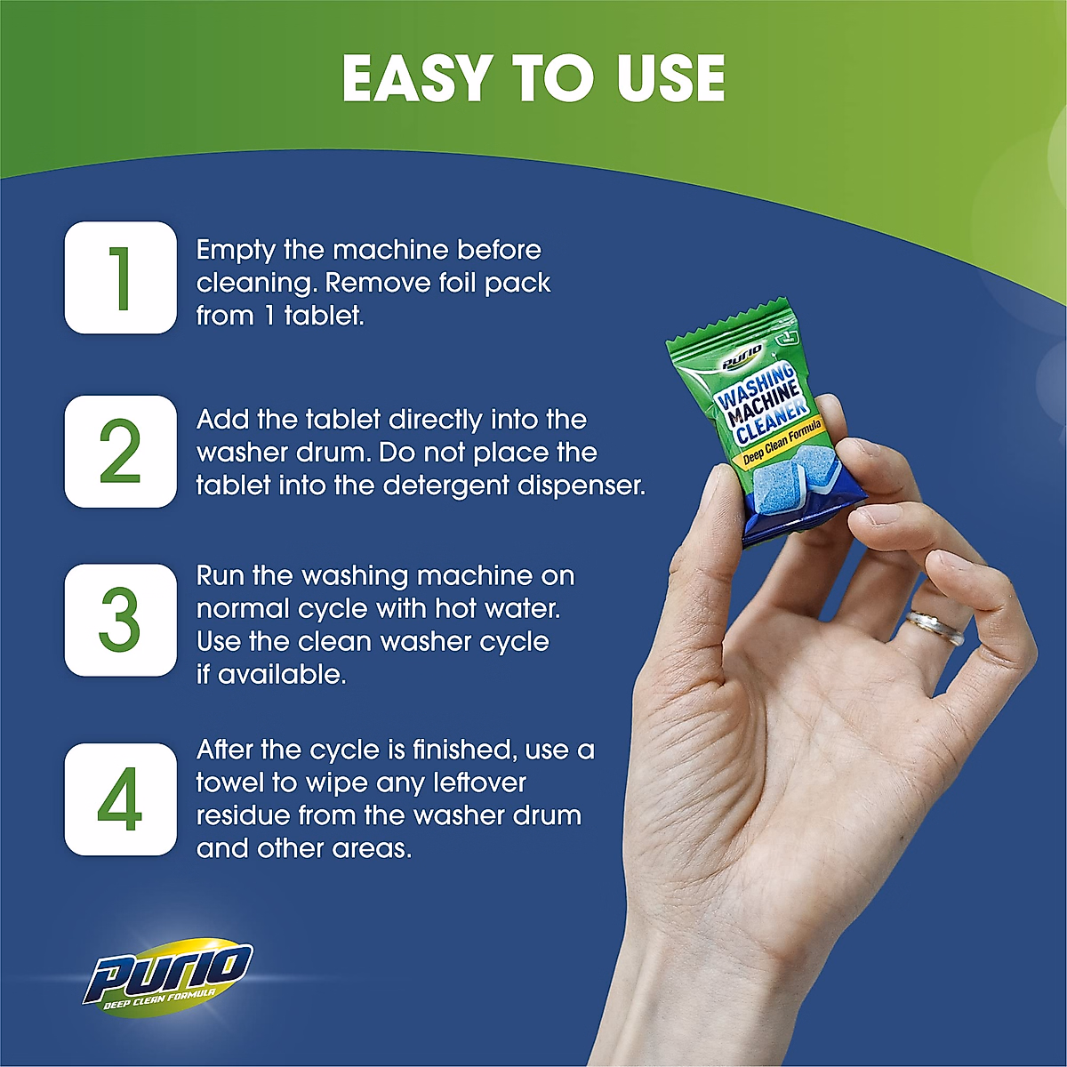 PURIO Washing Machine Cleaner Tablets 24-Ct Deep Cleaning Formula Washer Machine Cleaner Top Load & Front Load Standard & HE Washers