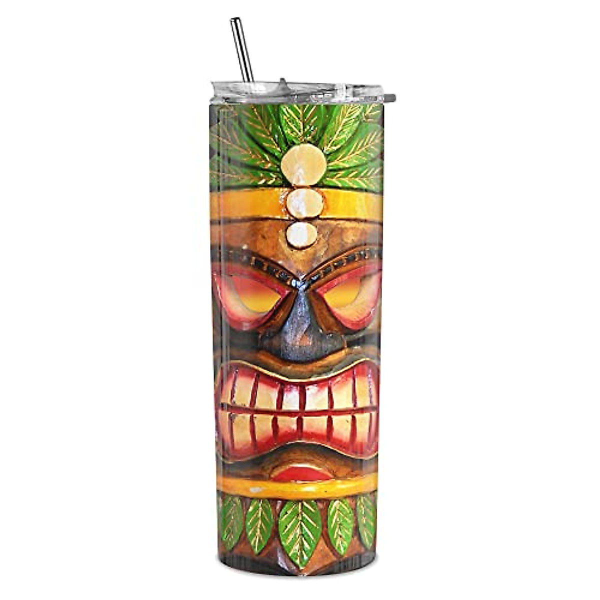 WODORO Tiki Totem Stainless Steel Skinny Tumbler 20oz, Tiki Bar Hula Lessons Aloha Tropical Hawaii Beach Summer Drinkware, Gifts For Beach Lovers, Life Is Better At The Beach (02)
