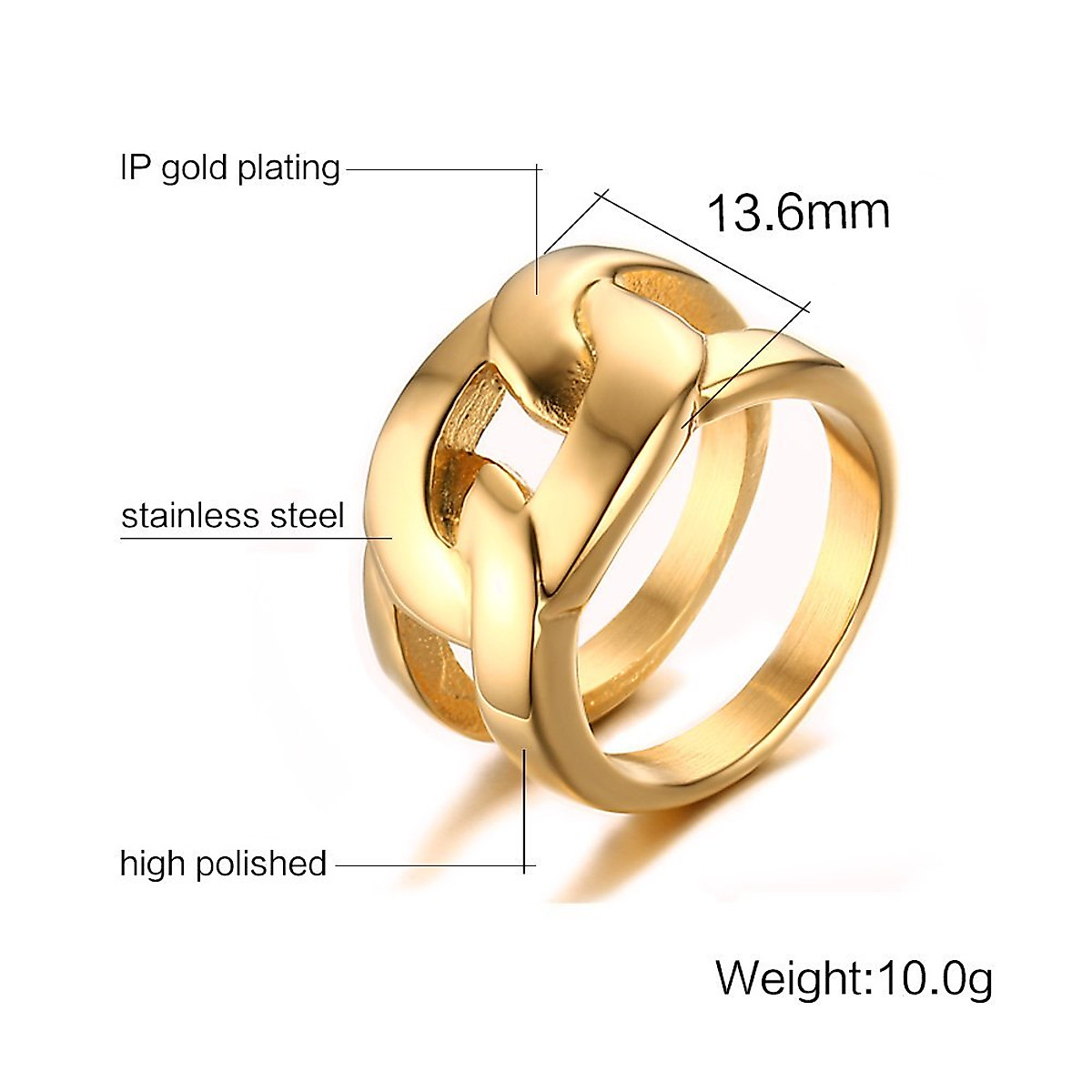 VNOX Womens Stainless Steel Linked Cuff Ring for Wedding Band Engagement Promise Size 8
