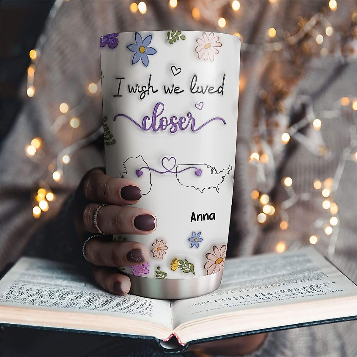 Wrappiness I Wish We Lived Closer Tumbler - Personalized 3D Inflated Effect 20Oz Tumbler Long Distance Friendship Gift Custom State to State Mug Going away Gift for Sister Friend (A01 (Country))