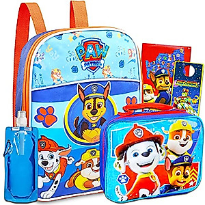 Paw Patrol Mini Backpack With Lunch Box For Kids, Boys ~ 5 Pc School Supplies Bundle With 11" Paw Patrol School Bag, Lunch Bag, Water Pouch, Stickers, And More