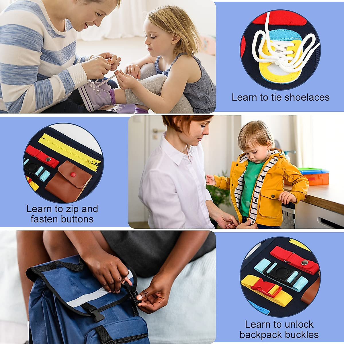 Joyfia Busy Board, Montessori Toys for Toddlers 1-3, Activity Sensory Board for Fine Motor Skills Learning, Preschool Educational Toys Travel Activities for Plane, Gifts for 2-4 Year Old Boys Girls