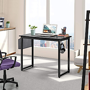 Yaheetech Home Office Modern Desk & Chair Set, Simple Computer Desk 40 Inch with Mesh Mid-Back Height Adjustable Office Chair, Long Writing/Work Desk, Mesh Swivel Chair with Lumbar Support, Black