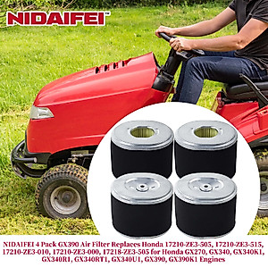 NIDAIFEI 4 Pack GX390 Air Cleaner Element Replaces Honda 17210-ZE3-010, 17210-ZE3-505, 17210-ZE3-515, 17218-ZE3-000, 17218-ZE3-505 for Honda GX270, GX340, GX340K1, GX340R1, GX340U1, GX390 Engine