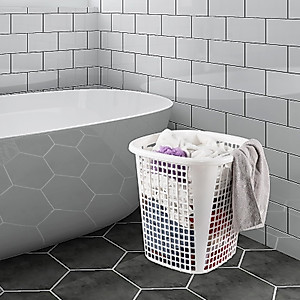 Haodehen 6 Packs Tall Plastic Laundry Baskets, 15.76" x 15.76" x 16.5", Dirty Clothes Hamper with Cut Out Handle, Ventilated, White