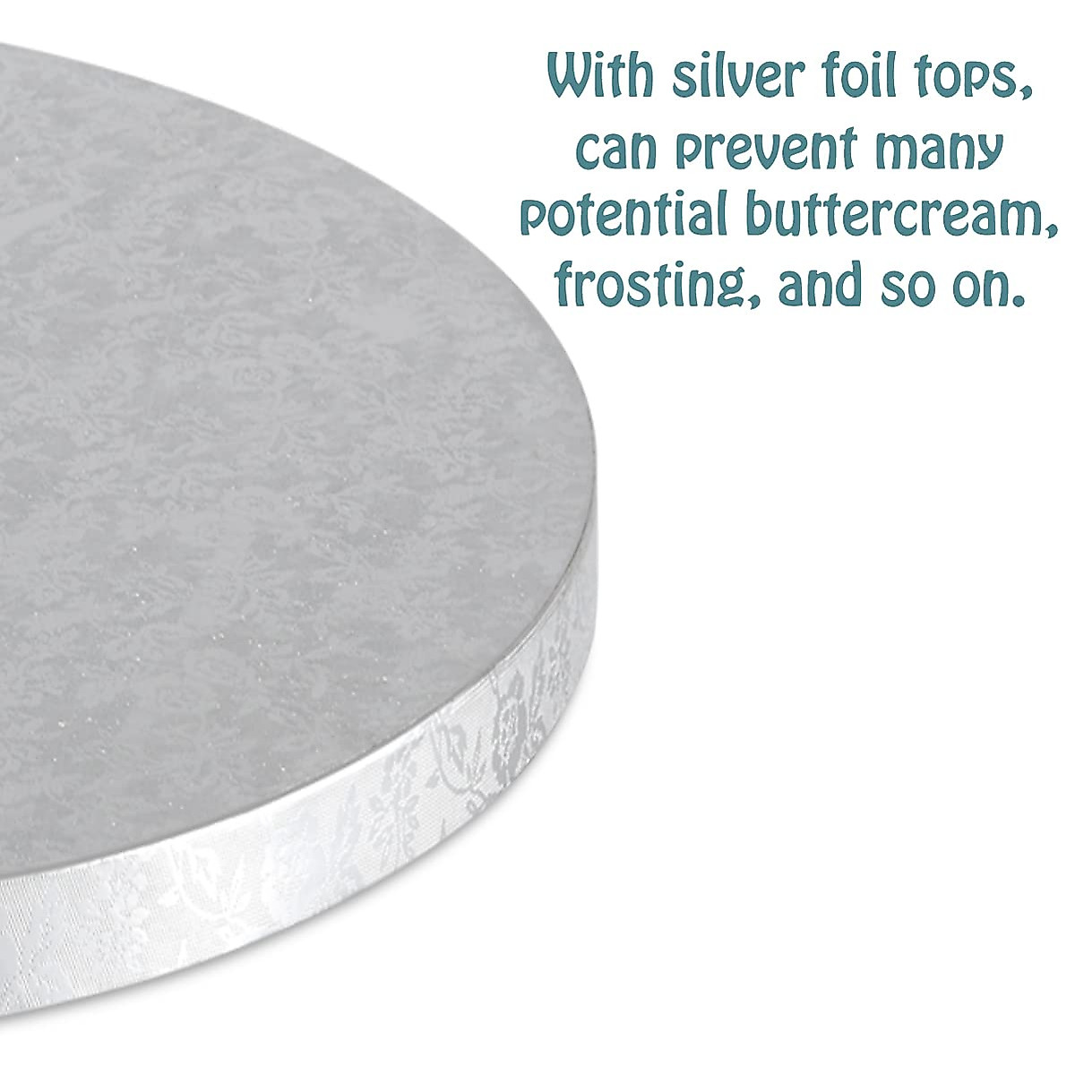 Silver Cake Drum Round 12 Inch Cake Boards with 1/2-Inch Thick Smooth Edges for Multi Tiered Birthday Wedding Party Cake Drums Board