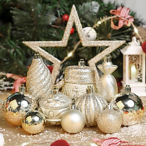 Alupssuc 80Pcs Christmas Balls Ornaments Set, Christmas Tree Decorations, Shatterproof Plastic Christmas Decor Hanging Balls with Hooks for X-mas Party Wedding Holiday, Champagne Gold