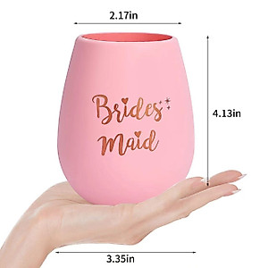 Set of 10 Bachelorette Party Silicone Wine Cups White Bride & Pink Bridesmaid Cups, Bridesmaid Wedding Gift Party Favors