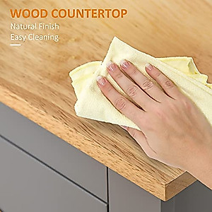 HOMCOM Modern Kitchen Cabinet, Storage Sideboard, Buffet Table with Rubberwood Top, 3 Drawers and Cabinet with Adjustable Shelf, Grey