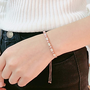 CiNily Rose Gold Plated Bracelet-Ajustable Sparkling Cubic Zirconia Pink Opal Bracelet for Women Girls for Her
