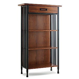 Leick Home 11262 Ironcraft Mantel Height Rustic Bookcase with Drawer Storage, 12" D x 30" W x 50" H, Mission oak/matte black