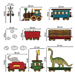 decalmile Animal Train Wall Decals Dinosaur Elephant Giraffe Wall Stickers Removable Kids Room Wall Decor for Baby Nursery Childrens Bedroom Playroom