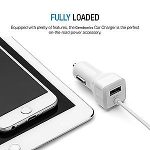 GEMBONICS Apple Certified iPhone Lightning Car Charger for iPhone 12, 11, X, XR, XS, 8, 8 Plus, 7, 7 Plus, 6S, 6S Plus, 6 Plus, SE, 5S, iPad Pro, Air 2, Mini 4 with Extra USB Port (White)