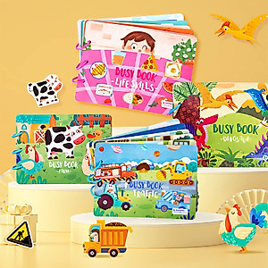 MIKNEKE DIY Quiet Book for Toddlers, Montessori Busy Book for Kids, Vehicle Preschool Learning Activities Learning & Education Toys